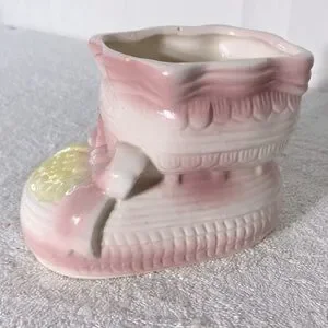 Vintage | Accents | 535 Vintage Ceramic Pink Baby Nursery Baby Boot ...